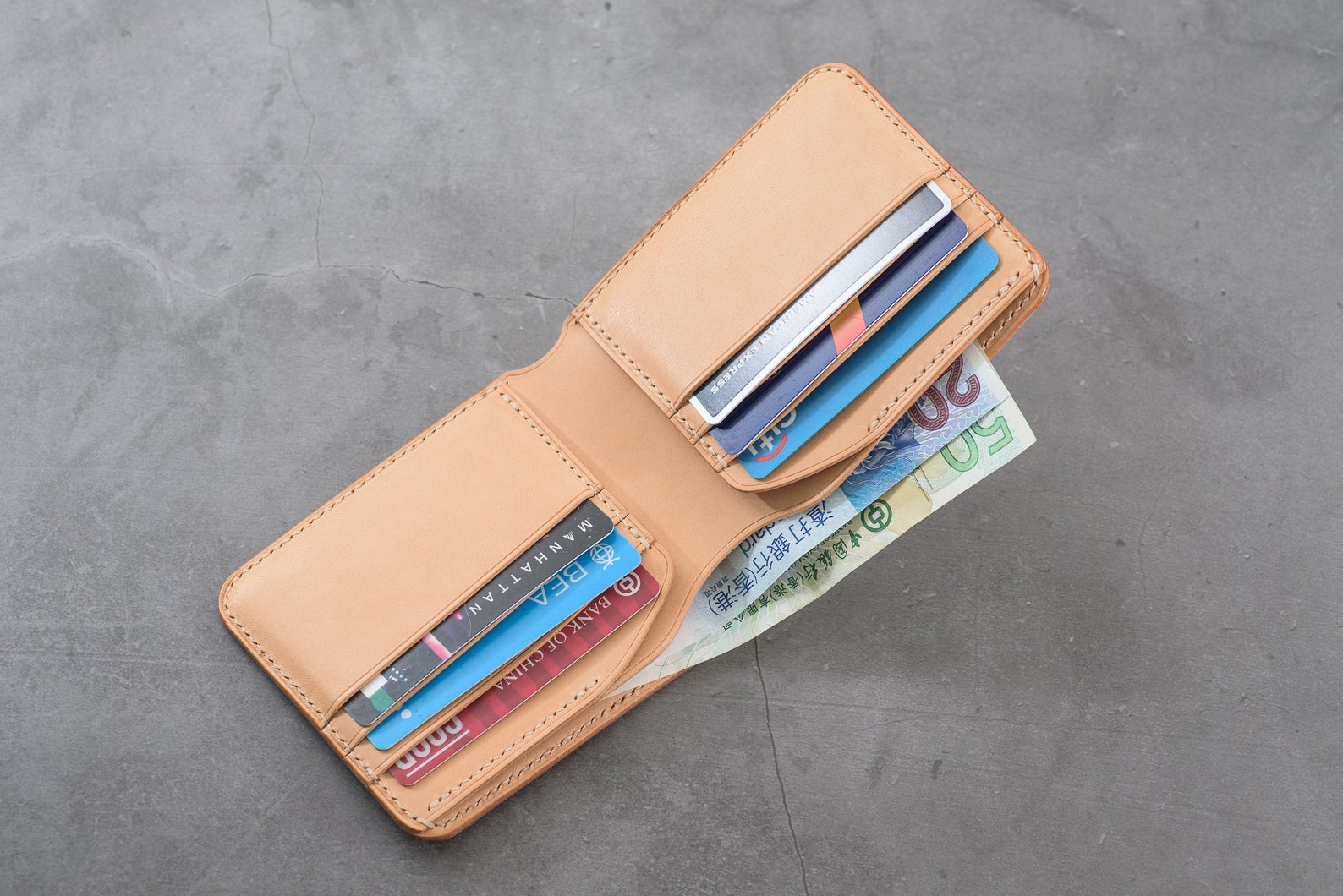 7 COLORS - 6-slot Natural Shell Cordovan & Natural Leather Billfold ...