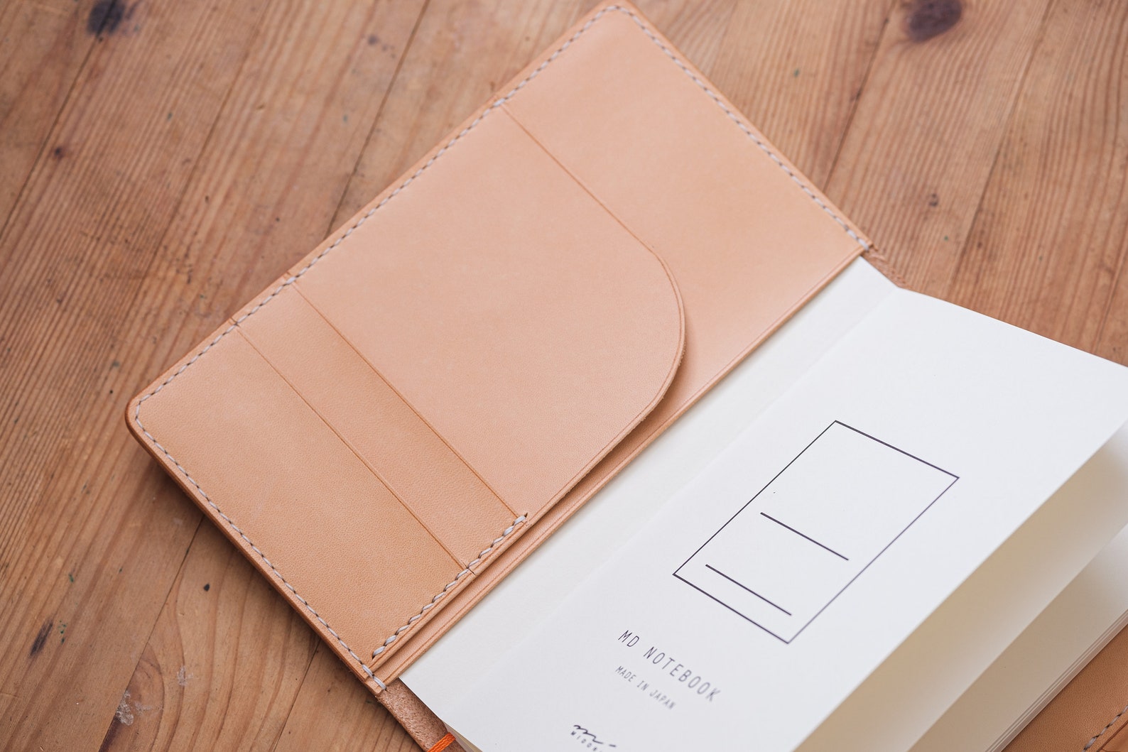 B6 Slim/midori MD Natural Trifold Leather Notebook Cover With Card ...