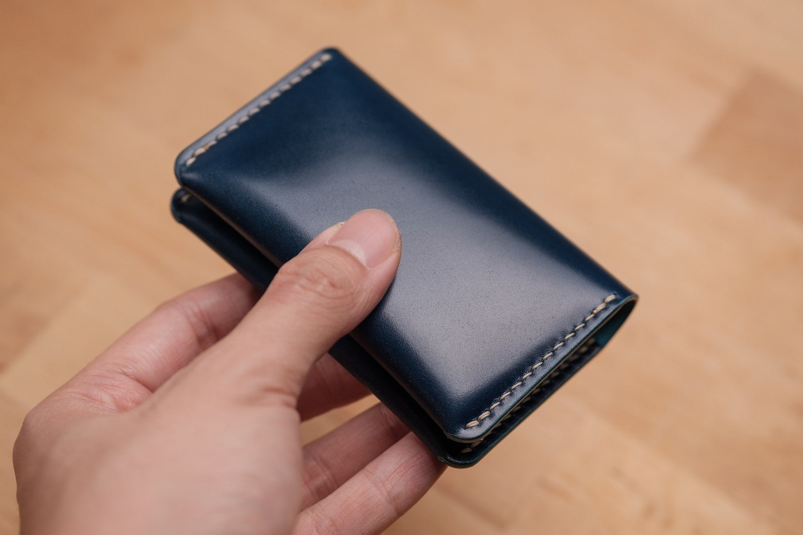 7 COLORS Navy Blue Shell Cordovan Leather Folded Business - Etsy