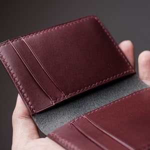Black/burgundy Leather 4-slot Vertical Card Wallet - Etsy