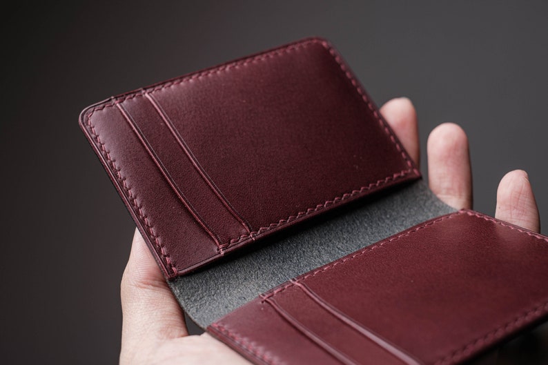 Black/burgundy Leather 4-slot Vertical Card Wallet - Etsy