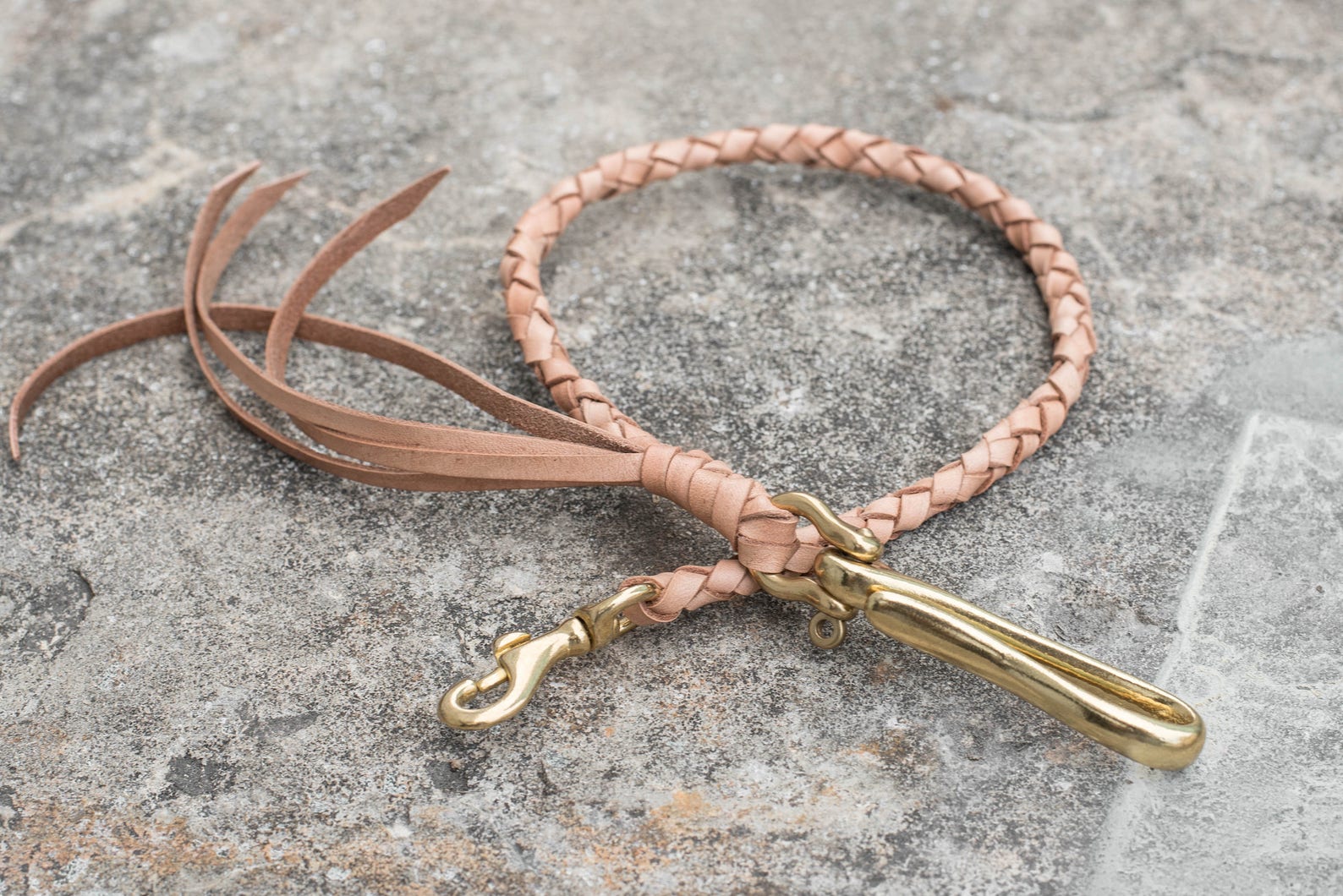 Round Braid Natural Vegetable-tanned Leather Wallet Rope With Fish Hook ...
