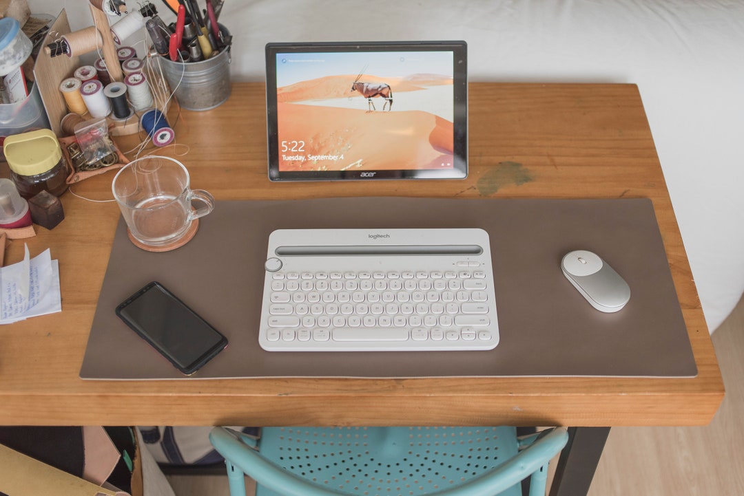 12 COLORS - Khaki Gray Buttero Leather Desk / Keyboard & Mouse Pad - Etsy