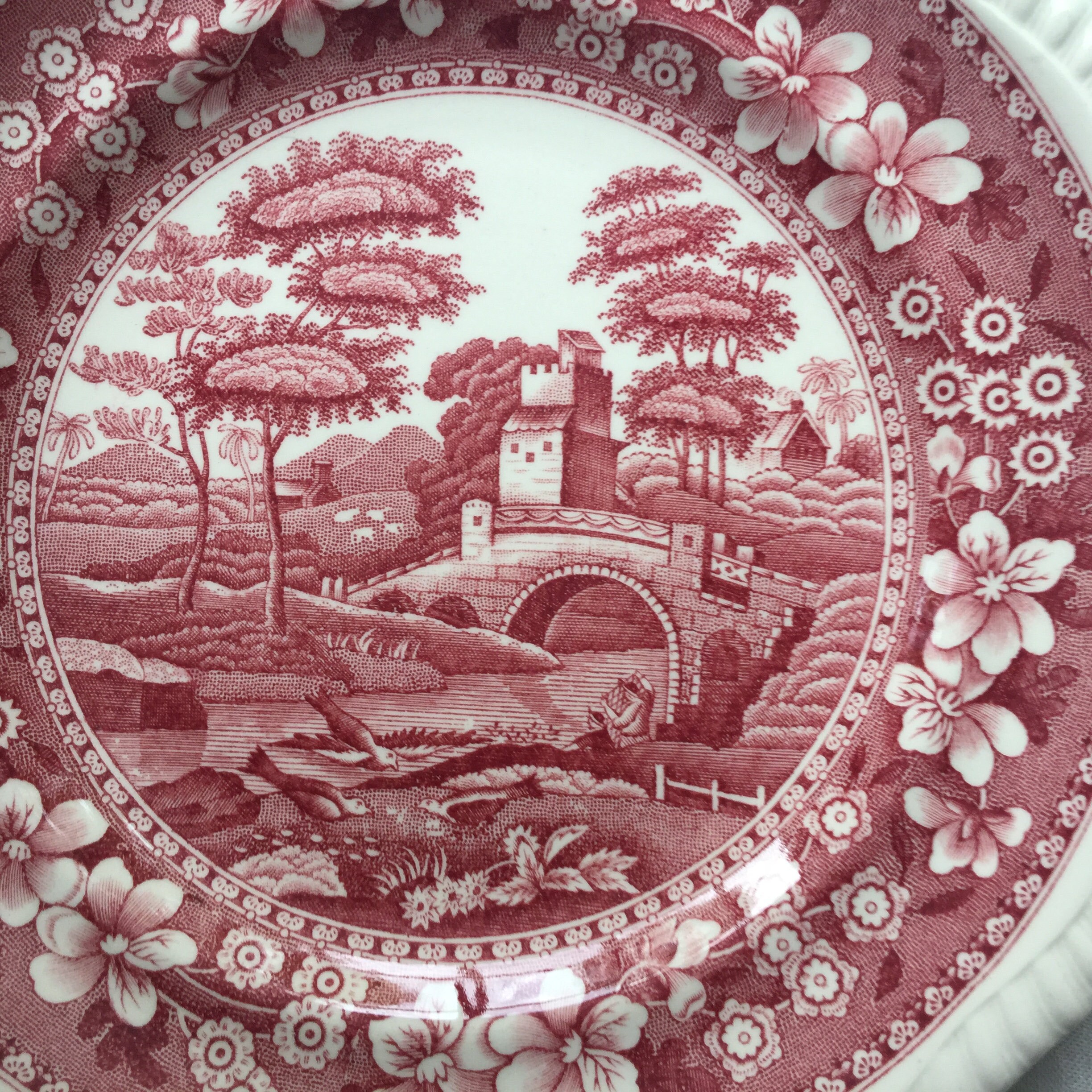 SPODE Copeland ENGLAND Dessert Salad Plate Transferware red pink 7.5