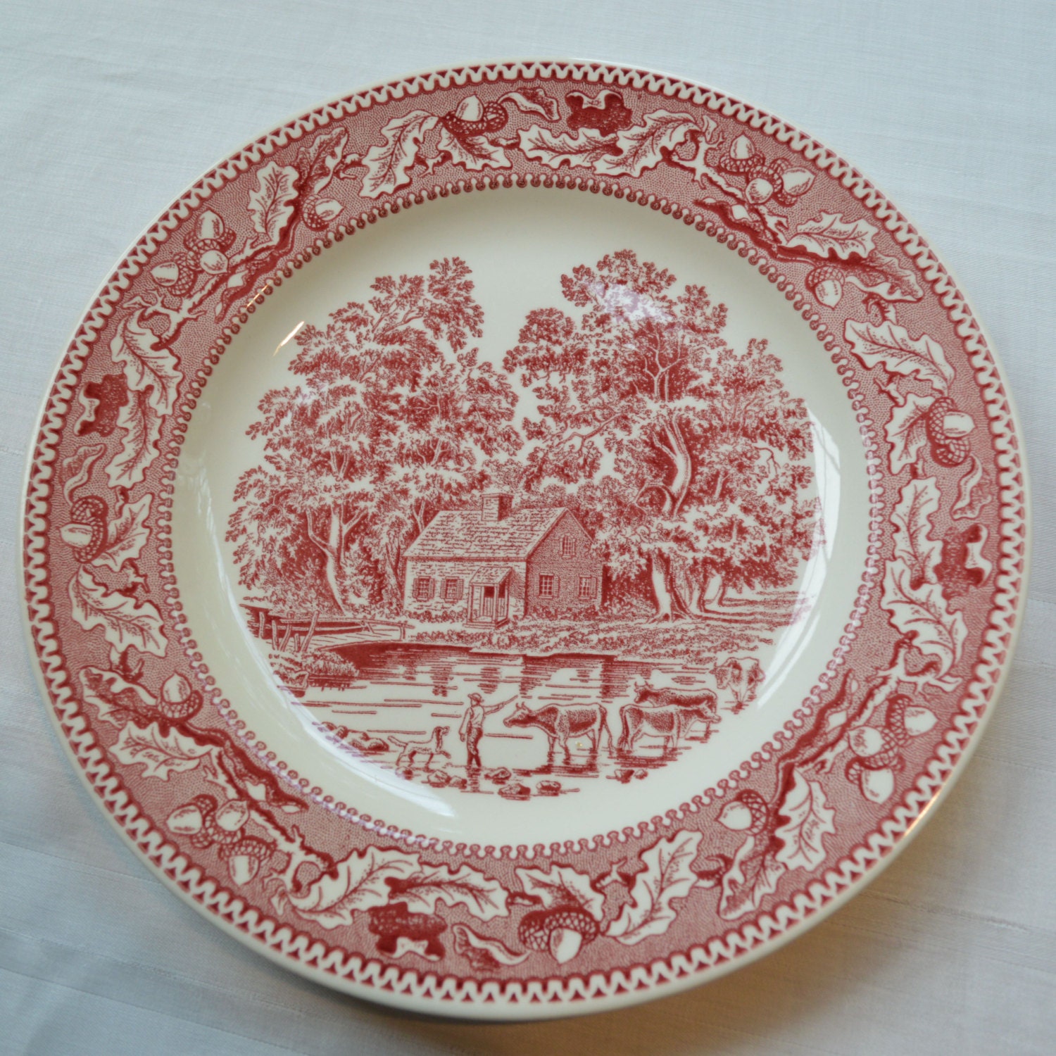 1965-royal-ironstone-memory-lane-pink-red-acorn-one-1-dinner-plate-10