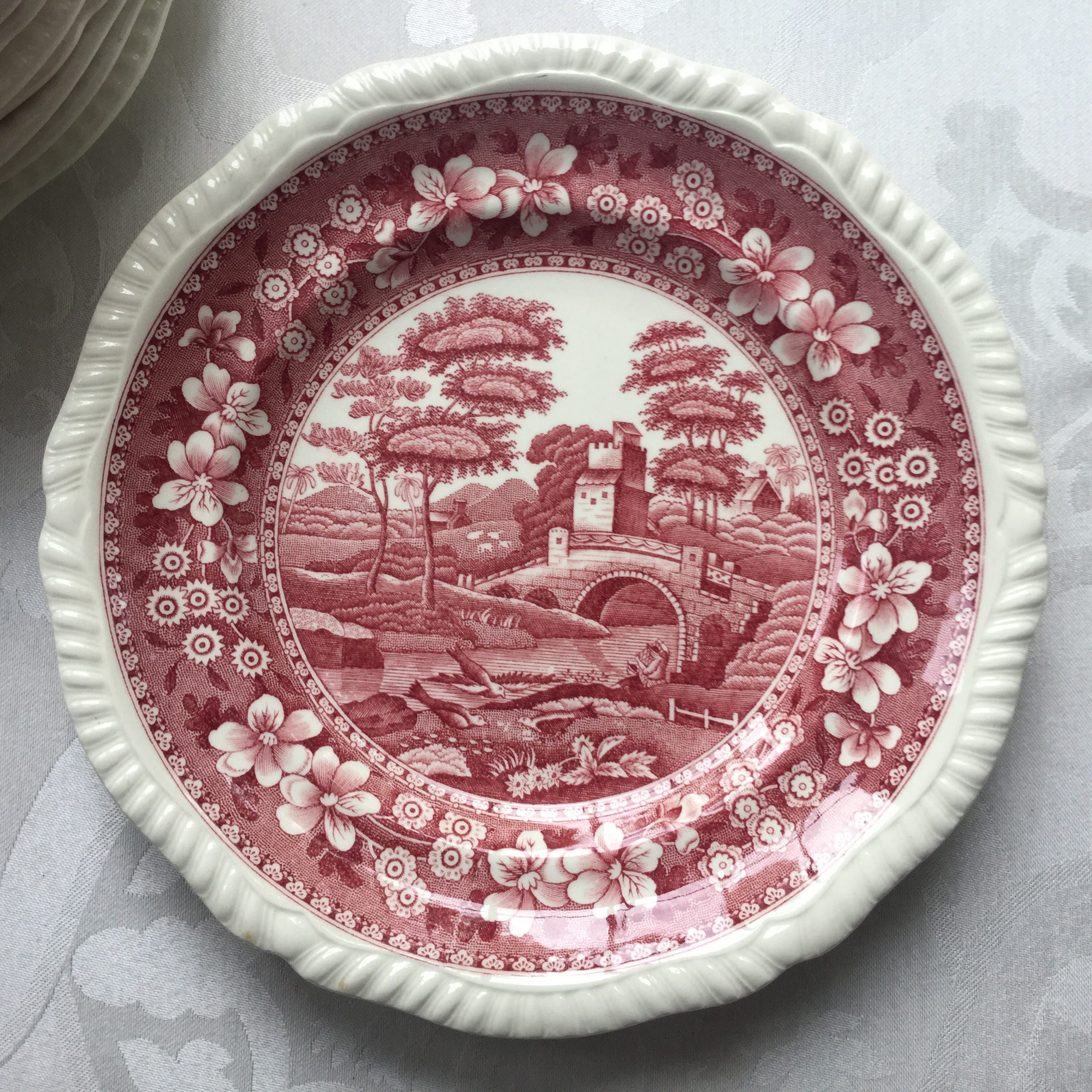 SPODE Copeland ENGLAND Dessert Salad Plate Transferware red pink 7.5
