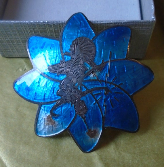 Siam Sterling Silver Brooch: Turquoise Blue Enamel An… - Gem