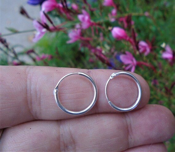 mini silver hoops, tiny 10mm & small 14mm 925 sterlin… - Gem
