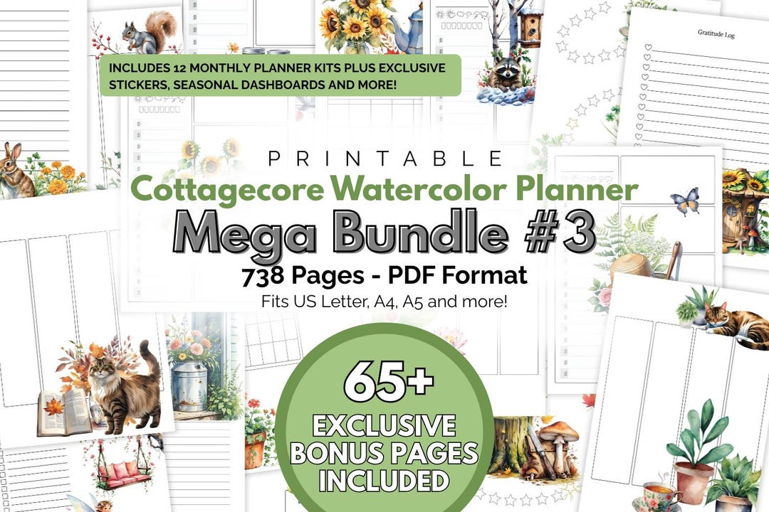 Cottagecore Planner Pages Printable Mega Bundle Undated Printable ...