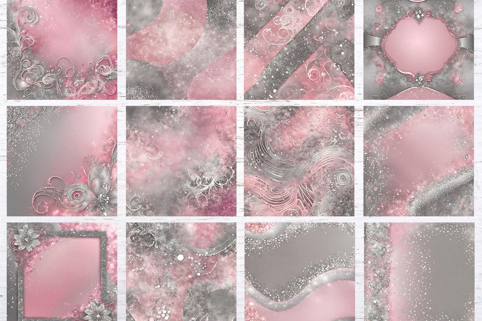 Pink and Gray Digital Paper Pack Glitter Paper Printable Paper Digital ...