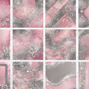 Pink and Gray Digital Paper Pack Glitter Paper Printable Paper Digital ...