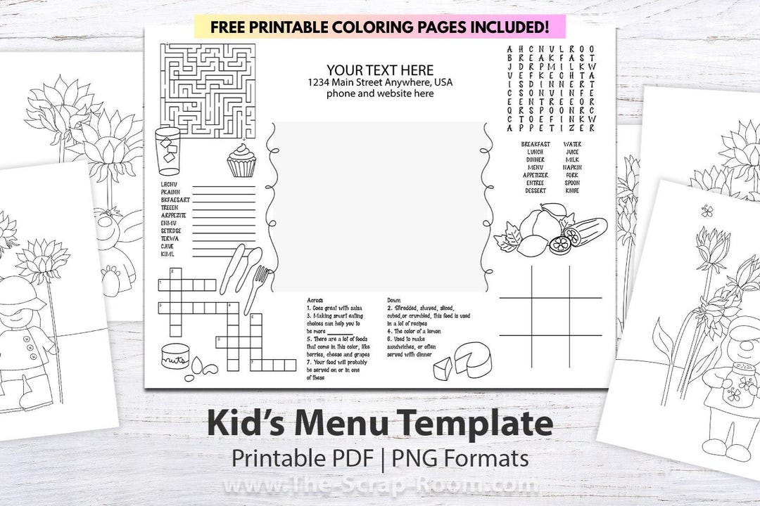 Printable Kid's Menu Template Kid's Menu Printable Menu Activity Menu ...