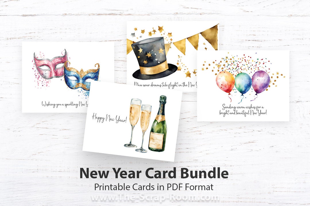 Printable New Years Card Bundle: PDF Card, New Years Card, New Years ...