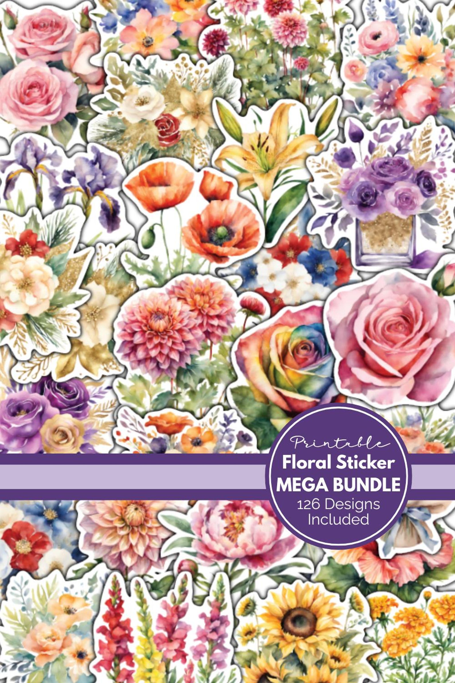 Print and Cut Flower Stickers Printable Stickers Floral Sticker Junk ...