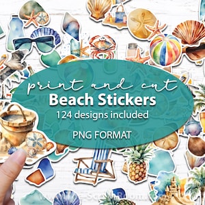 Print and Cut Beach Stickers, Printable Stickers, Junk Journal, Sticker ...