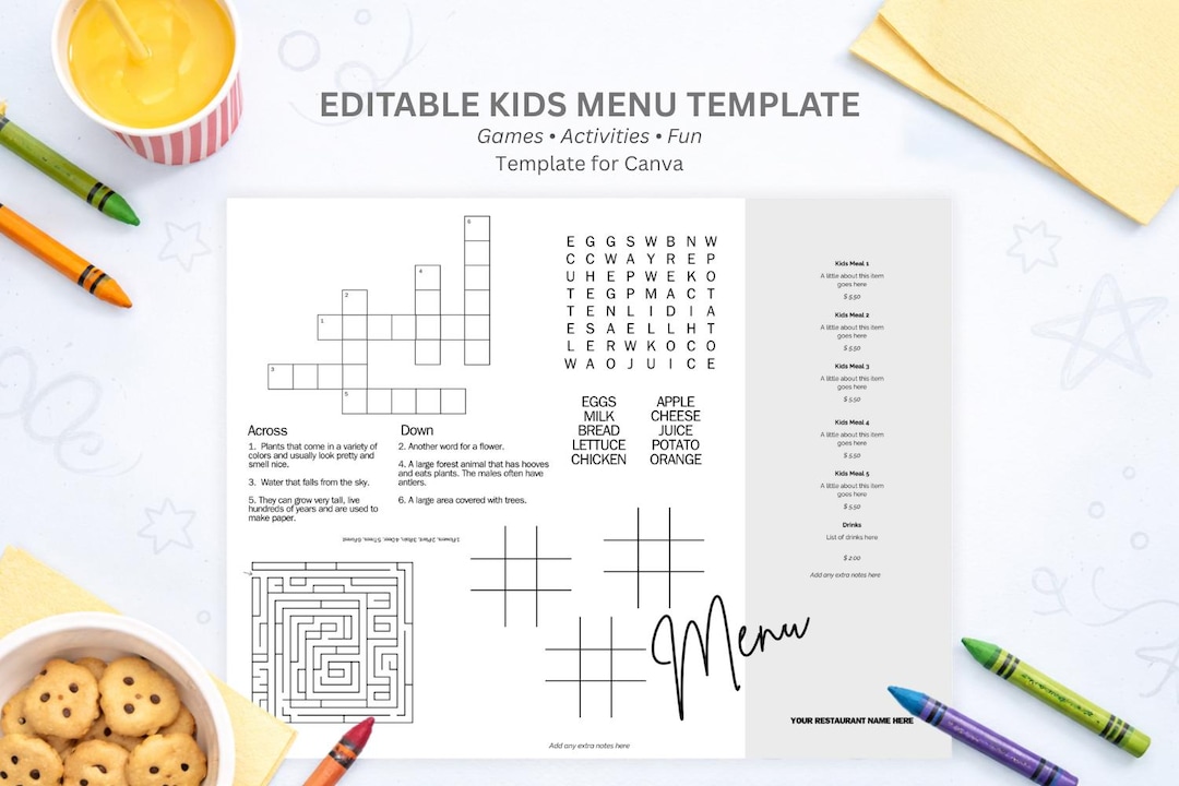 Kids Menu EDITABLE Printable Activity Menu Template (#2) Kids Menu ...