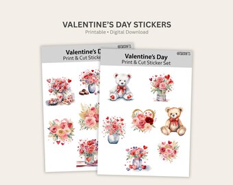 Printable Valentine's Day Stickers Bundle, Stickers for Planner ...
