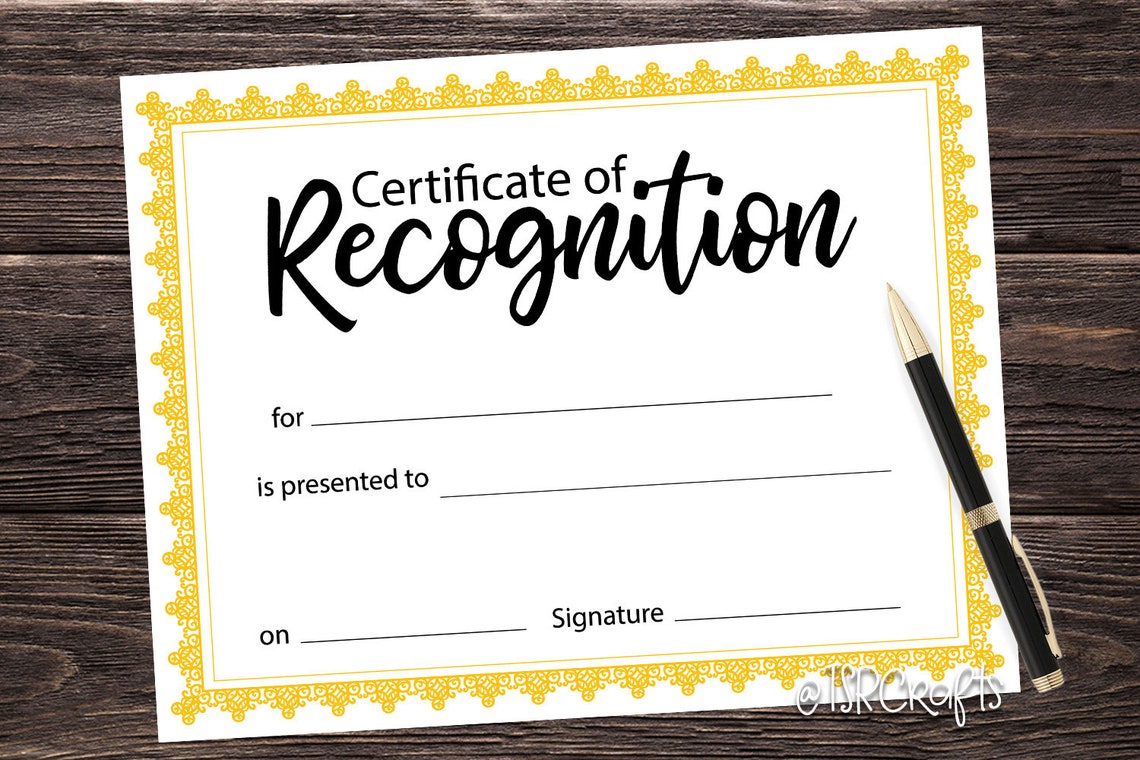 Certificate of Recognition Award Printable Pdf & Png - Etsy
