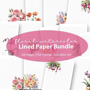Printable Lined Paper With Watercolor Flowers College Ruled Digital ...