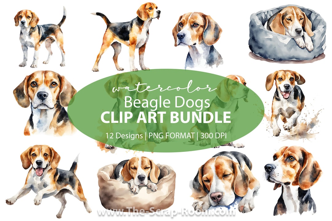 Beagle Dog Watercolor Clip Art Designs, Beagle Dog Clip Art, Beagle Png, Watercolor Dog ...