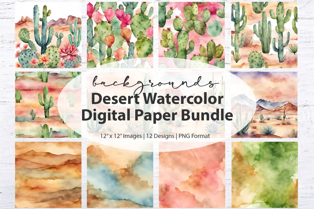 Desert Watercolor Digital Paper Pack Watercolor Paper Printable Paper ...
