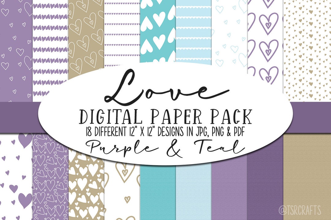 Digital Paper / Backgrounds Kit Purple and Teal Hearts - Etsy