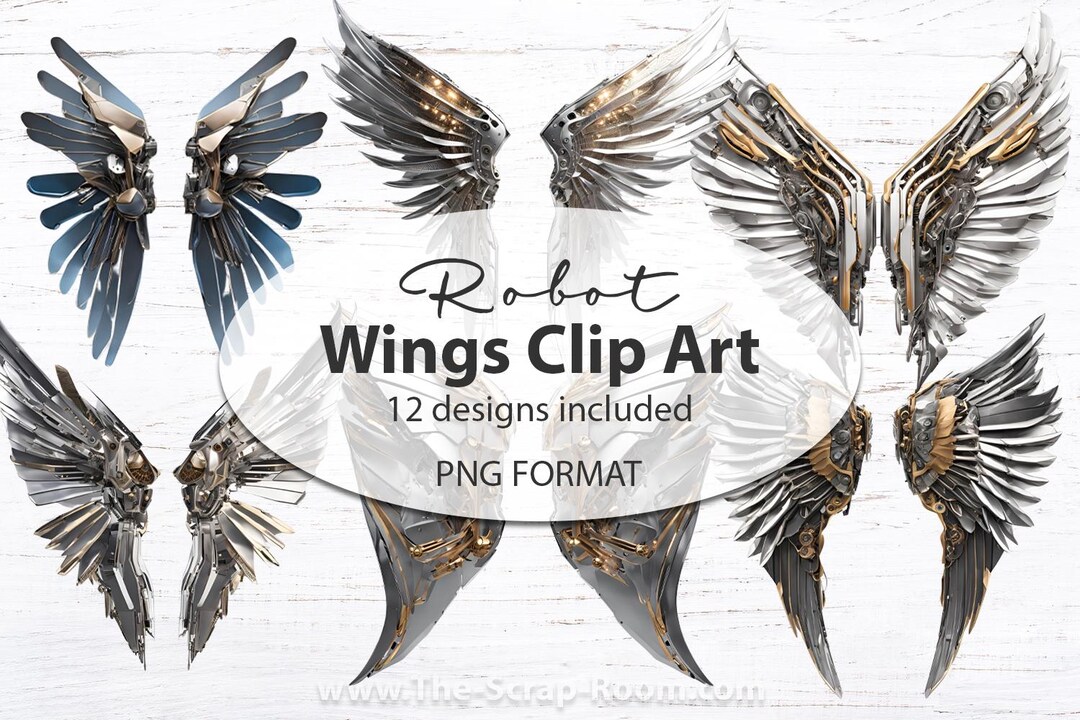 Wings PNG Clip Art Bundle: Robotic Wings, Angel Wings, PNG Wings, Fairy ...