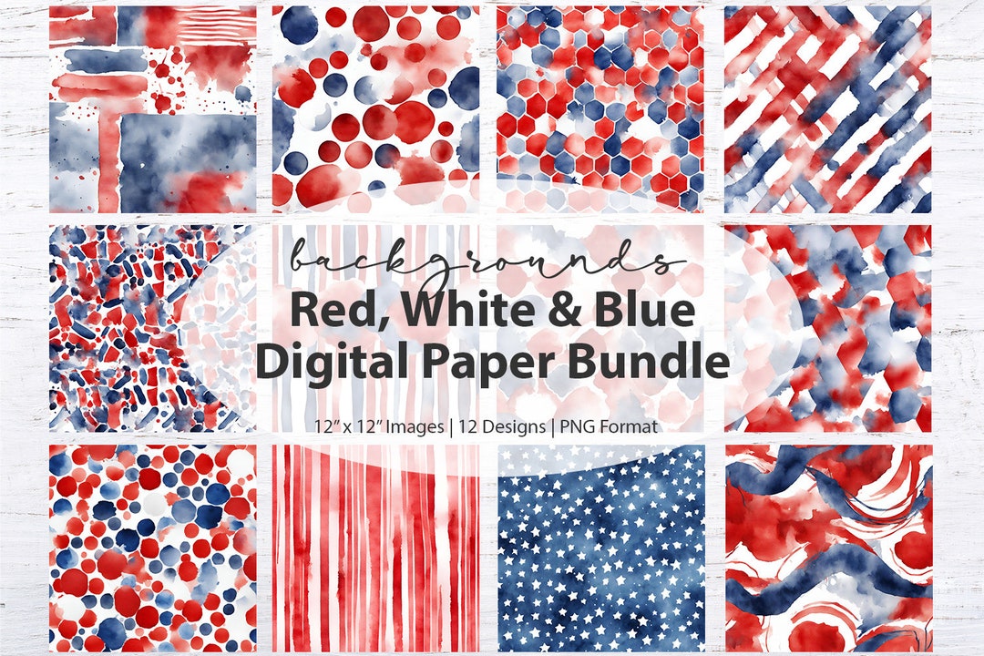 Red White and Blue Watercolor Digital Paper Pack Watercolor Paper ...