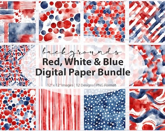 Red White and Blue Watercolor Digital Paper Pack Watercolor Paper ...