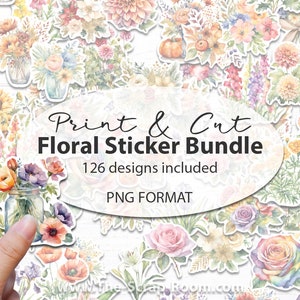 Print and Cut Flower Stickers Printable Stickers Floral Sticker Junk ...