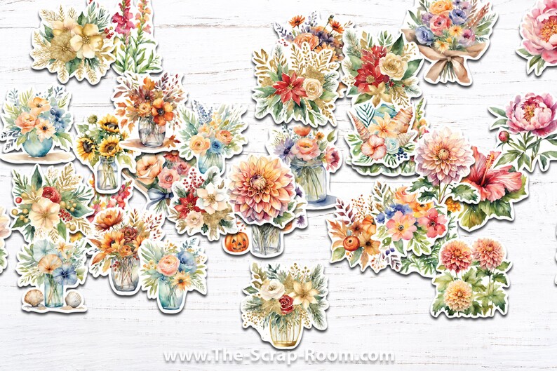 Print and Cut Flower Stickers Printable Stickers Floral Sticker Junk ...