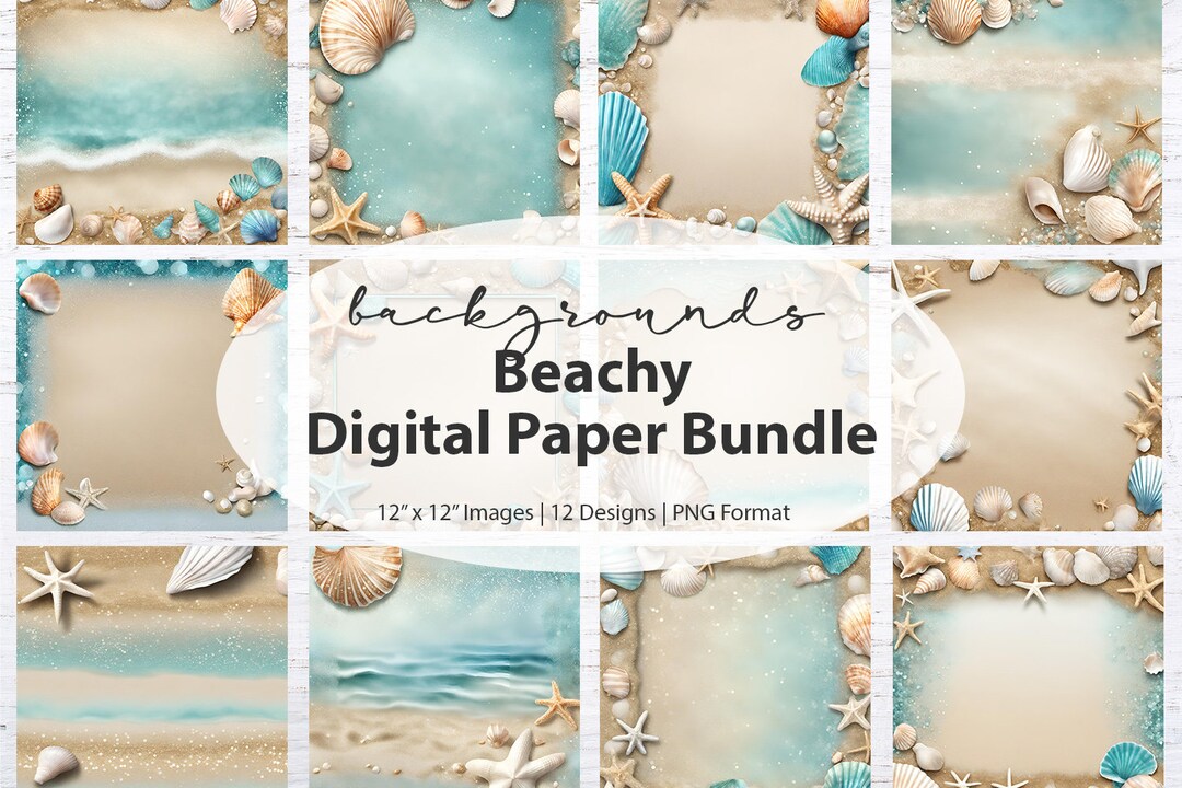 Beachy Digital Paper Pack 3 Watercolor Paper Printable Paper Digital ...