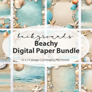 Beachy Digital Paper Pack 3 Watercolor Paper Printable Paper Digital ...