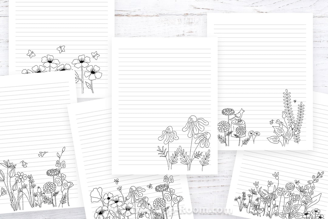 Printable Lined Paper With Flower Doodles College Ruled and Wide Ruled ...