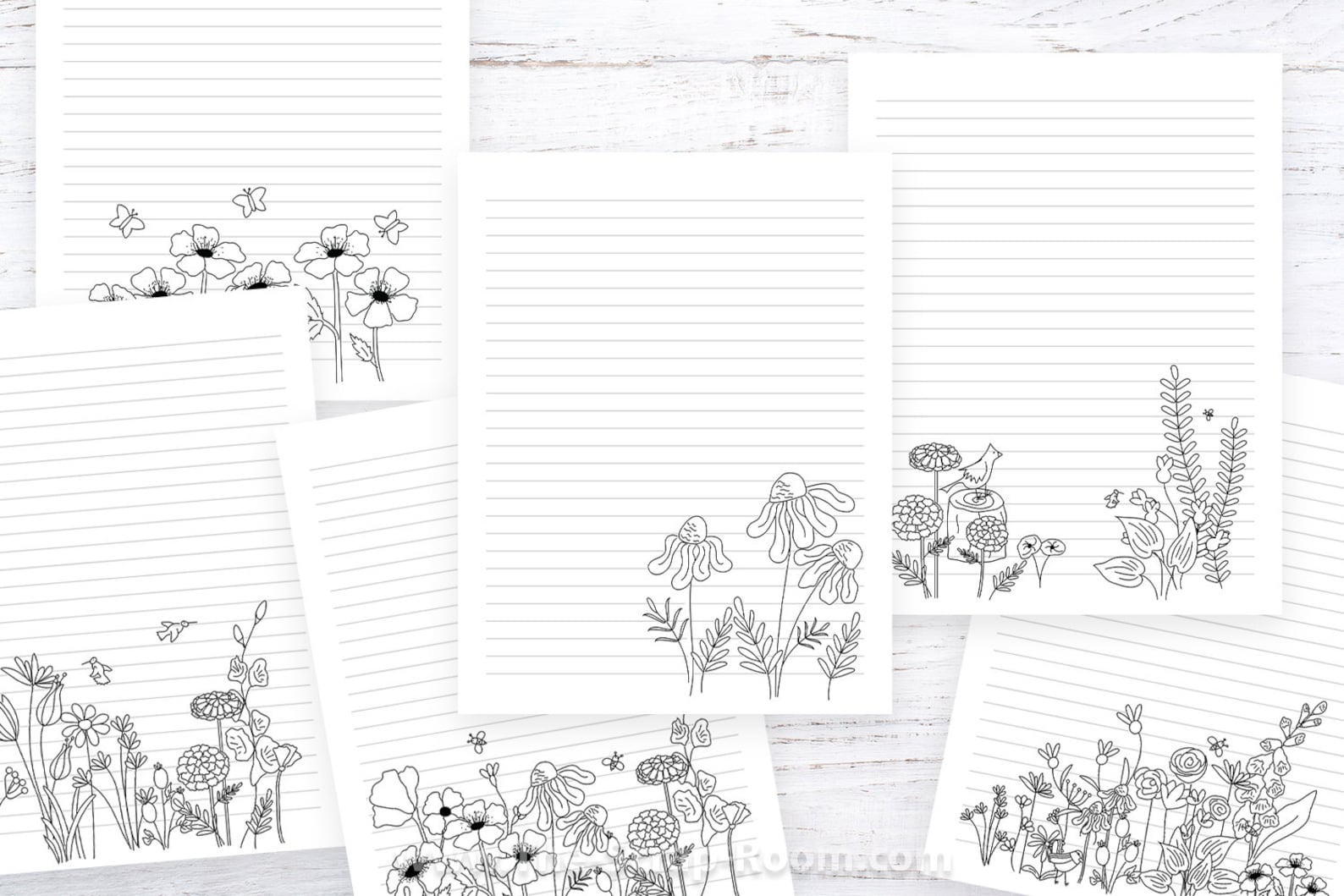 Printable Lined Paper With Flower Doodles College Ruled and Wide Ruled ...