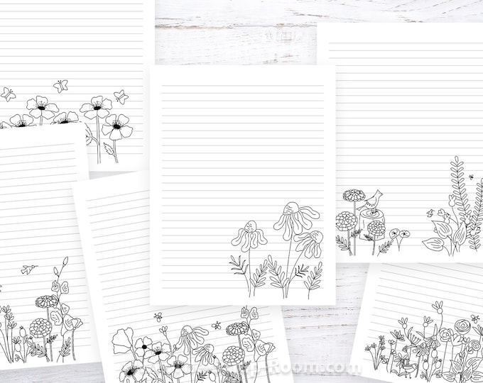 Printable Lined Paper With Flower Doodles College Ruled and Wide Ruled ...