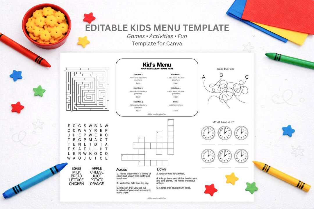 Menu Template Editable Printable Kid's Menu Template Kids Coloring Page ...