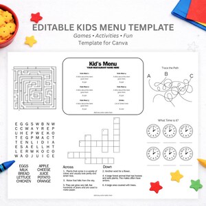 Printable Kid's Menu EDITABLE Template Kid's Menu Printable Menu ...