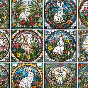 Stained Glass Bunny Rabbit Png Bundle, Wind Spinner PNG Bundle, Stained ...