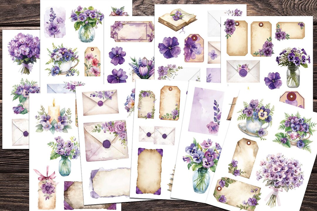Violet Junk Journal Embellishments Printable February Birth Month ...