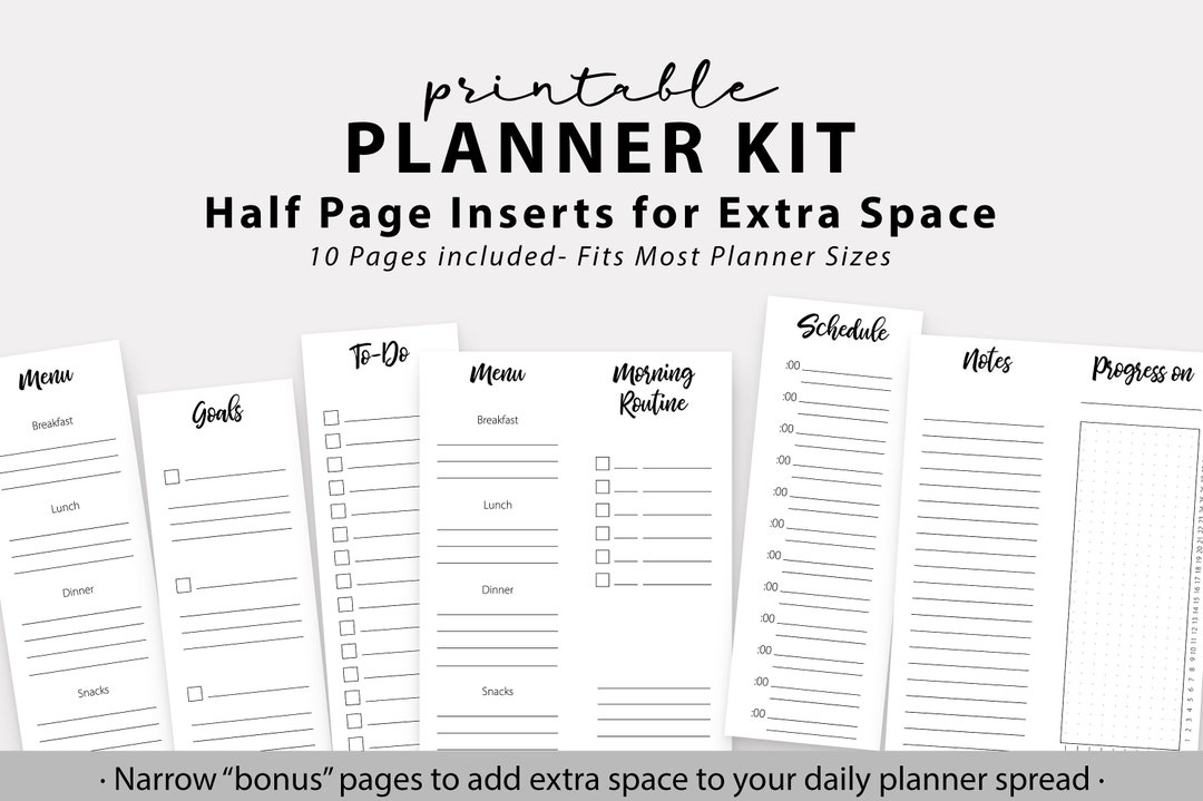 Undated Half Page Planner Inserts - PDF Instant Download - 10 Tall and ...