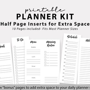Undated Half Page Planner Inserts - PDF Instant Download - 10 Tall and ...