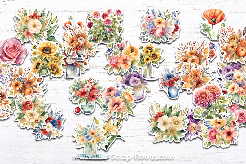 Print and Cut Flower Stickers Printable Stickers Floral Sticker Junk ...