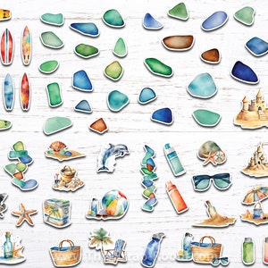 Print and Cut Beach Stickers, Printable Stickers, Junk Journal, Sticker ...