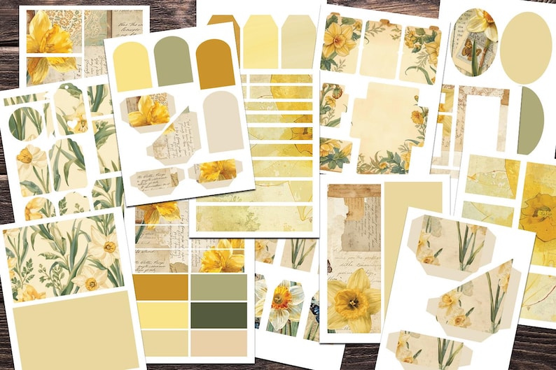 Junk Journal Kit Daffodil Printable Yellow Floral Scrapbook Paper Birth ...