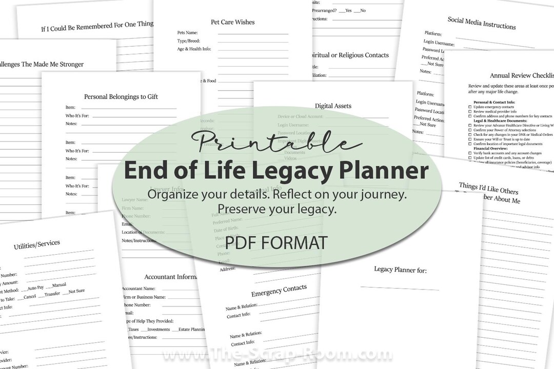 End of Life Printable Planner Bundle Legacy Planning Workbook Funeral ...