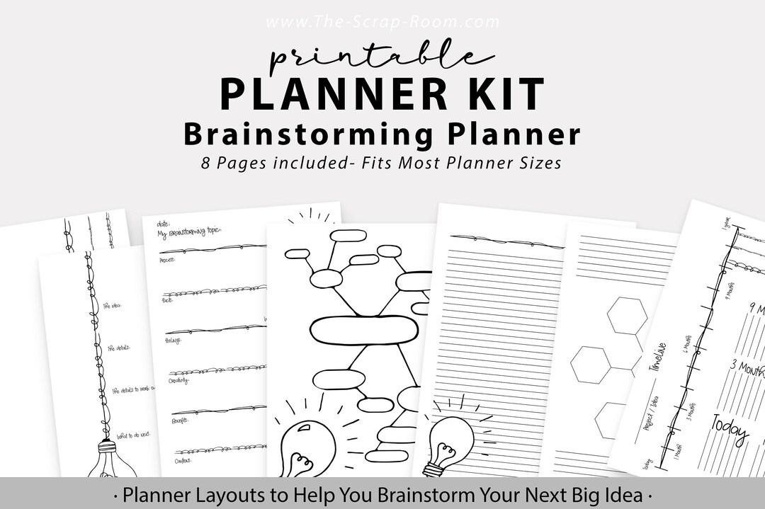 BRAINSTORMING Planner Printables - 8 Page Planner / Journal Inserts Set ...