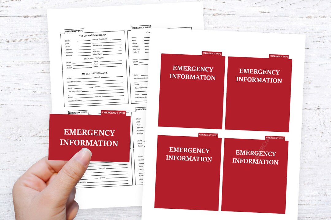 Printable Emergency Card Digital Design Wallet Emergency - Etsy