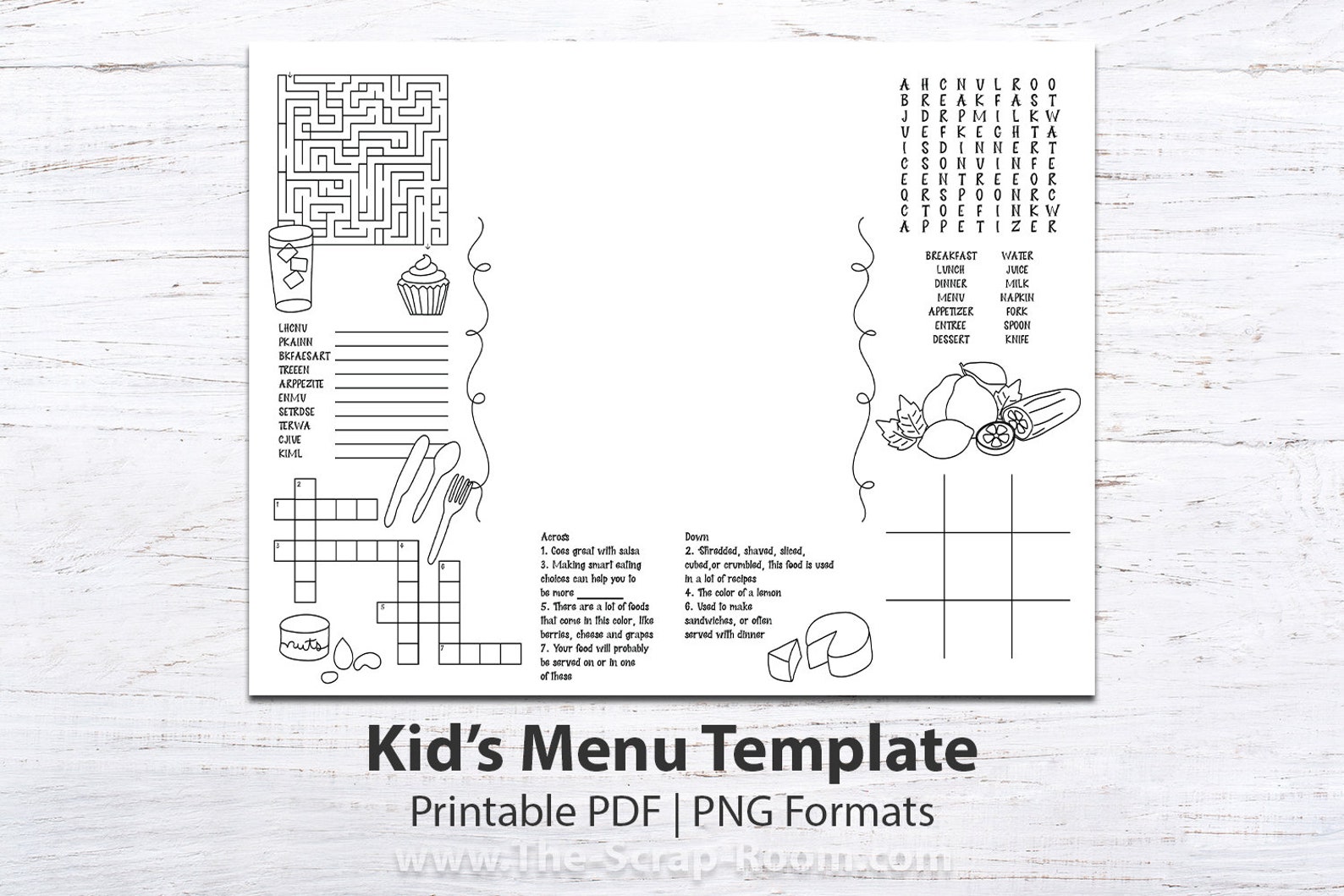 Printable Kid's Menu Template, Kid's Menu, Printable Menu, Activity ...