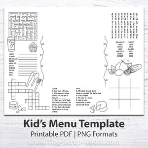 Printable Kid's Menu Template, Kid's Menu, Printable Menu, Activity ...